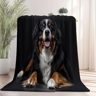 Generic Couverture Hiver &agrave; Motif Moderne Animaux Bouvier Bernois - Plaid Douillet R&eacute;versible et Couvre-lit en Peluche Noir, Couverture Moelleuse pour Adultes 