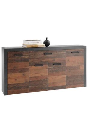 MID.YOU Mid.you Sideboard, Eiche, Dunkelgrau, Holzwerkstoff, 3 F&auml;cher, 1 Schublade(n) Schubladen, 180x90x38 cm, Made in EU, Wohnzimmer, Kommoden & Sideboards,