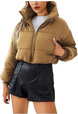 Generic Vestes pour femmes automne et hiver 2026 &agrave; manches longues couleur unie poche zipp&eacute;e stand chaud d&eacute;contract&eacute; pain veste haut, kaki, S