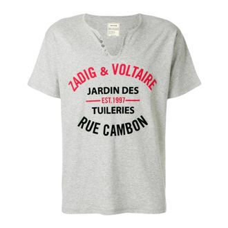 Zadig&Voltaire T-shirt &agrave; col en V avec logo - Homme - Tops - Gris - Taille: XL