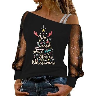 Generic Tissu Doux Respirant pour Femme - T-Shirt Manches Longues décolleté épaules en Dentelle Fluide idéal Quotidien Style Tendance et Confort Durable pour 