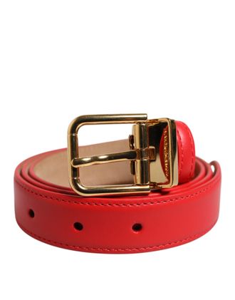 Dolce & Gabbana Womens Leather With Gold Metal Buckle Belt Red
