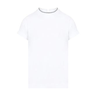 Brunello Cucinelli Femme, Tops, Blanc, Taille: 38 FR T-shirt Blanc en Coton avec Perles