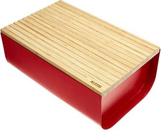 Alessi Mattina BG03 R - Bo&icirc;te &agrave; Pain Design, Acier Color&eacute; avec R&eacute;sine &Eacute;poxy et Bois de Bambou, Rouge