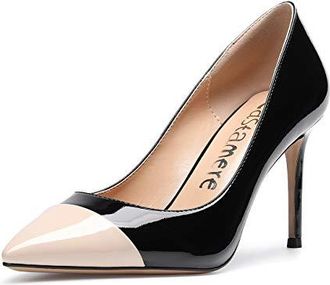 Castamere Escarpins Femme Bout Fermé Aiguille Talon 8.5CM Heels Verni Noir Nu Escarpin EU 37.5