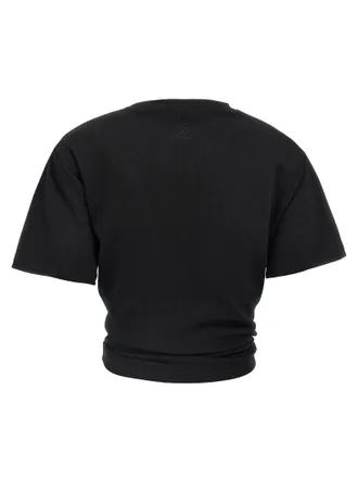 Magda Butrym Ribbed Cotton with Front Knot T-shirt - Black