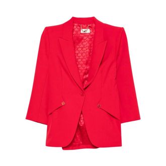 Elisabetta Franchi Ensemble Blazer &agrave; Plaque Logo et Pantalon Droit - Femme - Vestes - Rouge - Taille: 44 FR