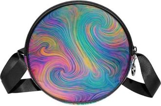 Generic Sac &agrave; bandouli&egrave;re rond pour femme, motif lignes fluides, petit sac &agrave; bandouli&egrave;re avec fermeture &eacute;clair, bretelles r&eacute;glables, sac &agrave; main rond d&eacute;contrac