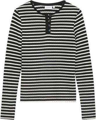 Comma Langarmshirt T-Shirt Strukturiertes Streifen-Shirt mit Knopfleiste