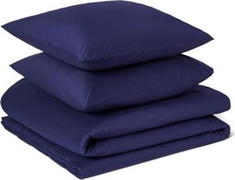 Amazon Basics Parure de Lit 2 Personnes 3 Pi&egrave;ces en Coton Bio Doux, Housse de Couette 240 x 220 cm et 2 Taies doreiller 65 x 65 cm, Bleu Marine