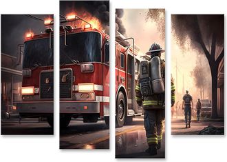 Islandburner Bild auf Leinwand Szene Feuerwehrmann Feuerwehrauto Heroisch Rot Bereit zu K&auml;mpfen Bilder Wandbilder Poster IUYV-4erP