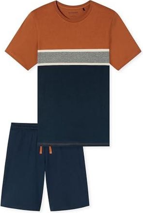 Schiesser Pyjama d&eacute;contract&eacute; pour homme - Court - Jacquard - Rayures - D&eacute;contract&eacute; - Coton, Pyjama d&eacute;contract&eacute; amiral, 50