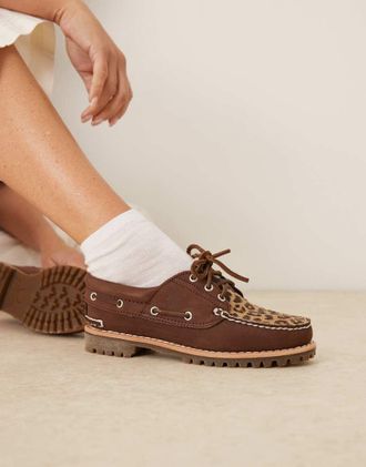 Timberland Noeen - Chaussures bateau &agrave; 3 oeillets avec imprim&eacute; l&eacute;opard fa&ccedil;on poulain-Brown