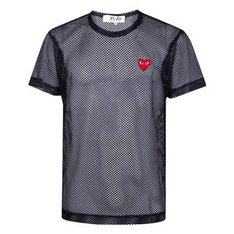 Comme Des Gar&ccedil;ons Homme, Tops, Noir, Taille: 2XL Red Emblem Mesh T-Shirt