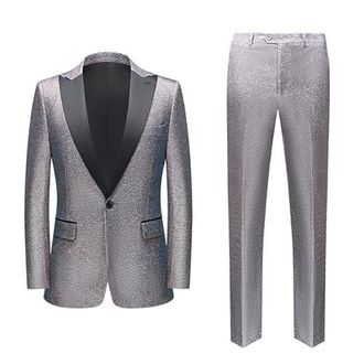 Generic Blouson de smoking disco 2 pi&egrave;ces pour homme, coupe ajust&eacute;e, col ch&acirc;le, blazer &agrave; un bouton, ensemble pour d&icirc;ner, f&ecirc;te, bal de fin dann&eacute;e, manteau de s