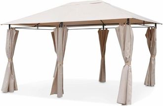 Sweeek Tonnelle 3x4 m - Divio - Toile beige - Pergola avec rideaux. tente de jardin. barnum. chapiteau. r&eacute;ception