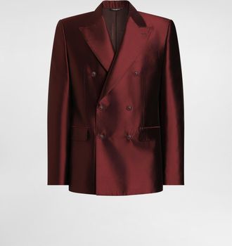 Dolce & Gabbana Jacke Sicilia Light Aus Shantungseide Mit Doppelreiher-design - Mann Anz&uuml;ge Und Blazer Bordeaux Seide 50