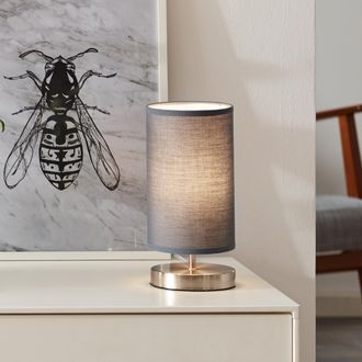 Lightbox Tischlampe | 26 cm H&ouml;he | moderne Tischleuchte mit dekorativem Stoff Lampen-Schirm & Wipp-Schalter | E14 Fassung | aus Metall/Textil in Eisen/Grau/Sil