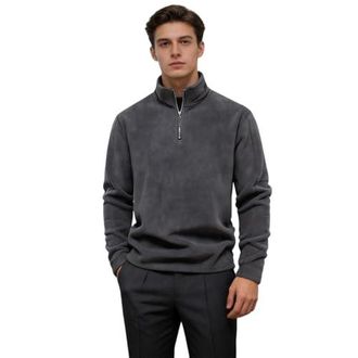 Generic Pull &agrave; manches longues pour homme - Automne et hiver - Col montant - D&eacute;contract&eacute; - Tendance - Col en V, gris fonc&eacute;, XXL