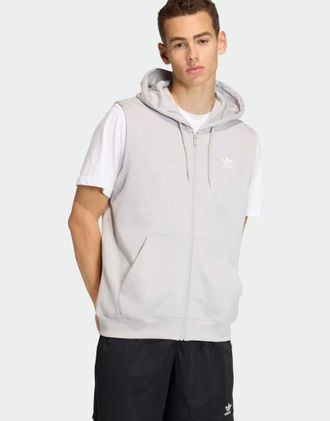 adidas Originals Essentials - Sweat &agrave; capuche sans manches avec logo tr&egrave;fle - Gris bicolore