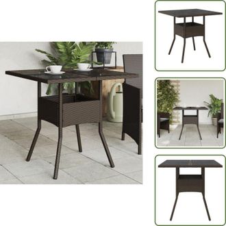 vidaXL The Living Store - Gartentisch mit Glasplatte Braun 80x80x75 cm Poly Rattan - Gartentisch - Esstisch - Terrassenm&ouml;bel - Gartenm&ouml;bel - Outdoor Tisch