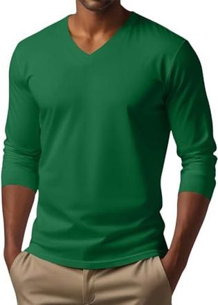 Generic T-shirt basique &agrave; manches longues et col en V pour homme - Respirant - Avec col en V et manches longues - Coupe ajust&eacute;e - Stretch - Tailles S &agrave; 5XL, V