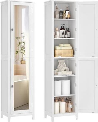 Vasagle Armoire de Salle de Bain Haut, avec Miroir Pleine Longueur, Meuble de Salle de Bain, avec &Eacute;tag&egrave;res R&eacute;glables, 30 x 40 x 160 cm, pour Petit Espace, Sal