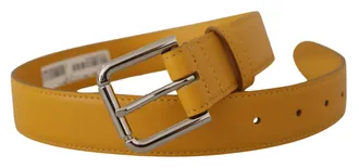 Dolce & Gabbana Womens Yellow Leather Silver Tone Logo Metal Buckle Belt