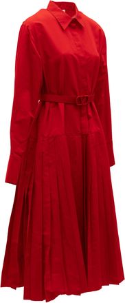 Valentino Garavani Pleated Shirt-Collar Dress - Red