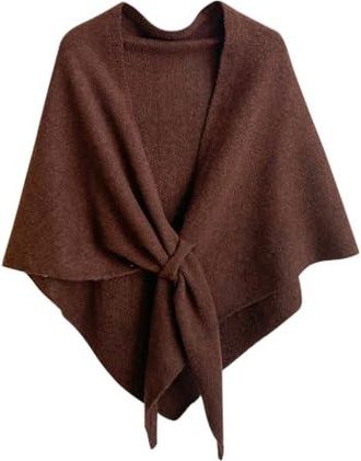 Minetom Poncho Femme Cape El&eacute;gante Wrap Ch&acirc;le Echarpe Automne Hiver Chaud Pull en Tricot A1 Marron Taille Unique