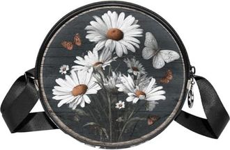 Generic Sac &agrave; bandouli&egrave;re circulaire pour femme, petit sac &agrave; bandouli&egrave;re en bois avec fermeture &eacute;clair et bretelles r&eacute;glables style d&eacute;contract&eacute; pour femmes et