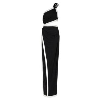 Balmain Femme, Robes, Noir, Taille: 34 FR Robe Longue Asym&eacute;trique &agrave; Fleur Rose