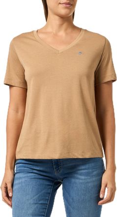 GANT Damen REG Shield SS V-Neck T-Shirt, Caramel Beige,S