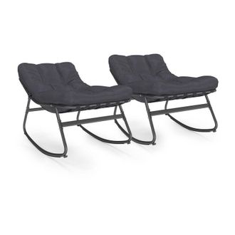 IDMarket Lot de 2 fauteuils de jardin &agrave; bascule ARONA gris anthracite coussin gris
