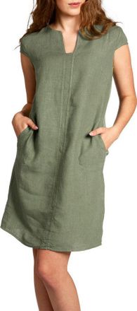 CASPAR Fashion Sommerkleid Caspar SKL036 Damen Sommer Leinenkleid mit ausgefallenem Ausschnitt Luftig leicht, figurumspielende Form, mit seitlichem Jersey-Einsatz