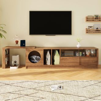 Generic TV-Schrank Drehbarer Ausziehbar Lowboard Haustiertierfreundlich mit Glast&uuml;ren Fernsehschrank Katzenruheraum ohne Katzenkissen Unterschrank TV M&ouml;bel Ti