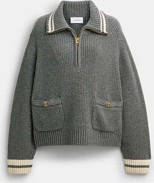 Coach Heritage C Strick-Poloshirt mit Viertel-Rei&szlig;verschluss f&uuml;r Frauen in Grau, Gr&ouml;&szlig;e X-Klein | Wolle