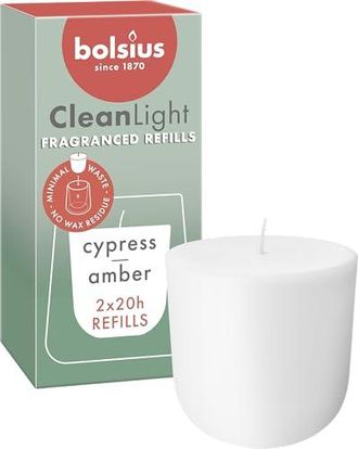 Bolsius Bolsius - CleanLight Refill - Nachfüllbare Duftkerze - Zypresse & Amber - Nur Nachfüllungen - 2 Stk. - Brenndauer 20 Stunden - Enthält Natürliches Pfl