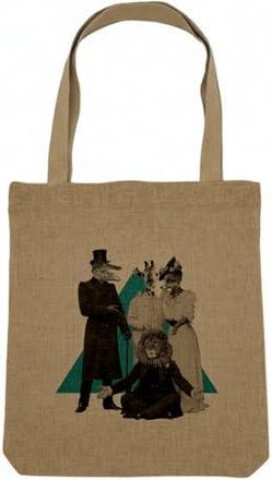 Fabulous Sac Shopping Tote Bag Aspect Lin - Famille Animaux Vintage Collage Art Surr&eacute;alisme 1920 - Sac de Courses Toile Epaisse 360g Beige Naturel Cabas Port&eacute; 