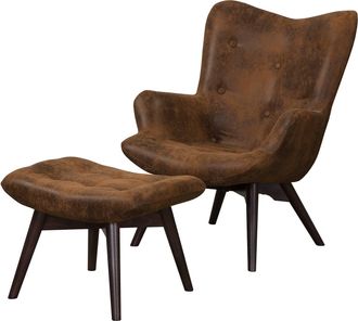 M&oslash;rteens home24 Sessel Braun Microfaser Goda mit Hocker Dunkelbraun 71 x 90 x 85cm