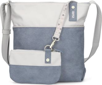 zwei Damen Umh&auml;ngetasche JANA J10 Crossbody Bag 5 Liter Handtasche im Canvas-Stil im Bicolor-Design + passender Kosmetikbeutel/Geldbeutel gratis (nubuk-sky