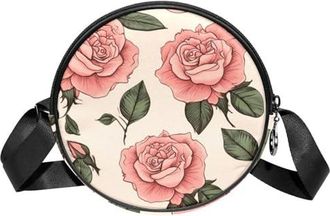 Generic Sac &agrave; bandouli&egrave;re rond pour femme, sac &agrave; bandouli&egrave;re rose peint avec fermeture &eacute;clair, bretelles r&eacute;glables, sac &agrave; main rond d&eacute;contract&eacute; pour femmes et