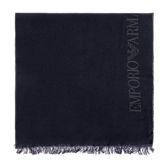 Emporio Armani Homme, Accessoires, Bleu, Taille: ONE Size Wool Scarf with Jacquard Logo Lettering