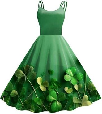 Generic Costume de léprechaun irlandais pour femme avec trèfle porte-bonheur irlandais pour la Saint-Patrick - Vert - Sans manches - Robe de cocktail - Pour f
