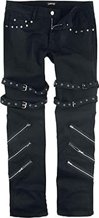 Gothicana by EMP Homme Jeans Noirs avec Boucles, Fermetures éclair et Rivets W38L34