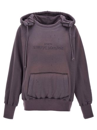 Maison Margiela Logo-Embroidered Cotton Hoodie - Purple