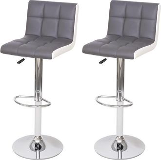 Hhg 2er-Set Barhocker HHG 232, Tresenhocker Barstuhl, h&ouml;henverstellbar Kunstleder grau-wei&szlig;, Chromfu&szlig;