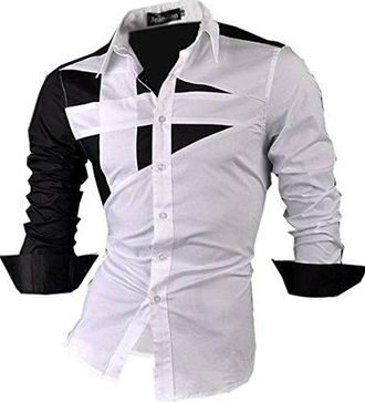Jeansian Homme Chemises Casual Shirt Tops Mode Men Slim Fit 8397 White L