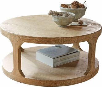 Loberon Couchtisch Jovilliers, wiederaufbereitetes Tannenholz, Tischplattenunterseite: Furnierschichtholz, H/&Oslash; ca. 42/91 cm, braun