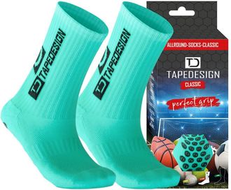 Tapedesign Klassische rutschfeste Fu&szlig;ballsocken (Gr&ouml;&szlig;e 38-42) f&uuml;r Herren, Damen und Kinder, 1 Paar, T&uuml;rkis/Ausflug, einfarbig (Getaway Solids), 5-14